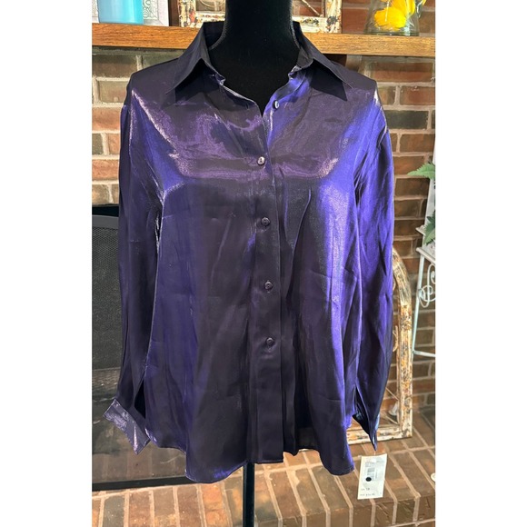 N Touch | Tops | Vtg 9s Volup Purple Shimmer Metallic Long Sleeve Top ...